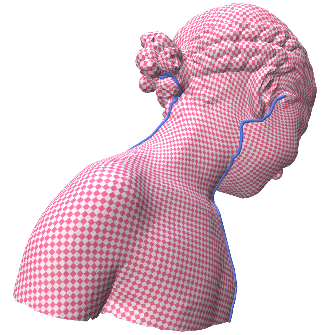 Joint optimization of distortion and cut location for mesh parameterization using an Ambrosio ...